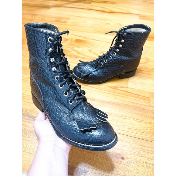 Justin Boots | Shoes | Vintage Justin 522 Black Embossed Bullhide ...